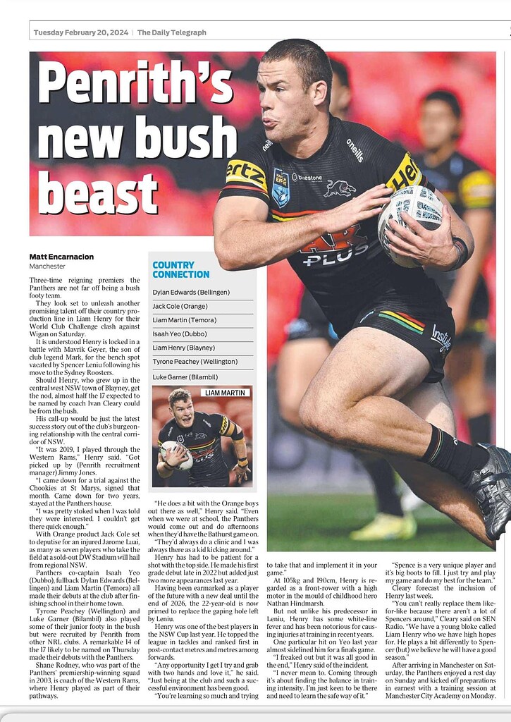Liam Henry article - Penrith Panthers NRL - Panther Pride